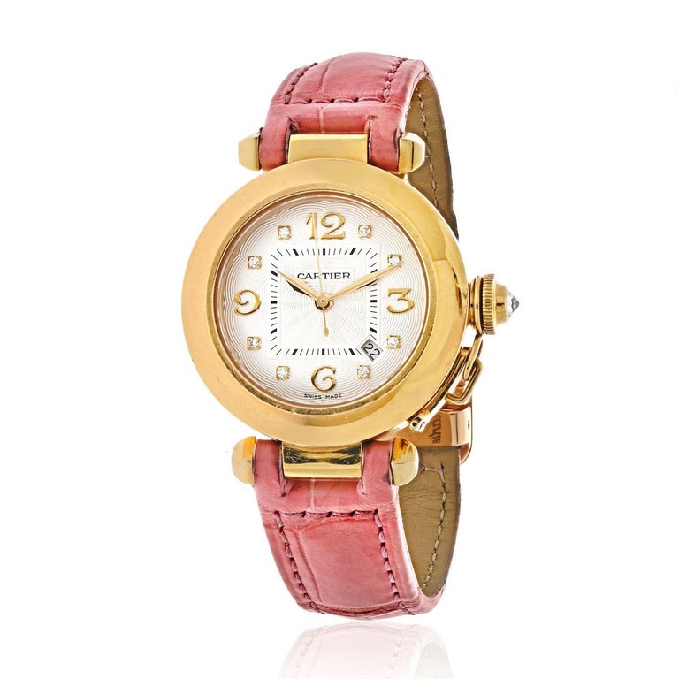 Cartier Pasha 18K Yellow Gold Diamond Round Dial Ladies Watch at 1stDibs