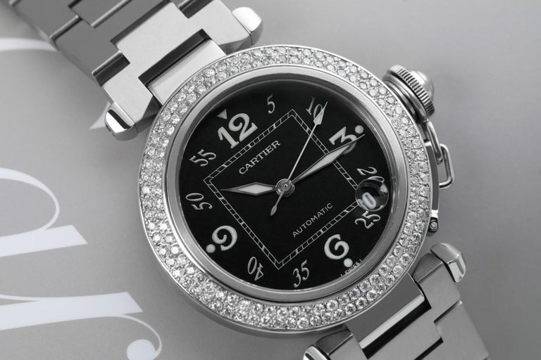 Cartier Pasha #2324 Stainless Steel Custom Diamond Watch For Sale at ...