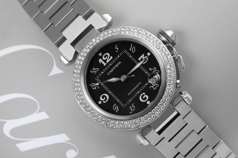 Cartier Pasha #2324 Stainless Steel Custom Diamond Watch For Sale at ...