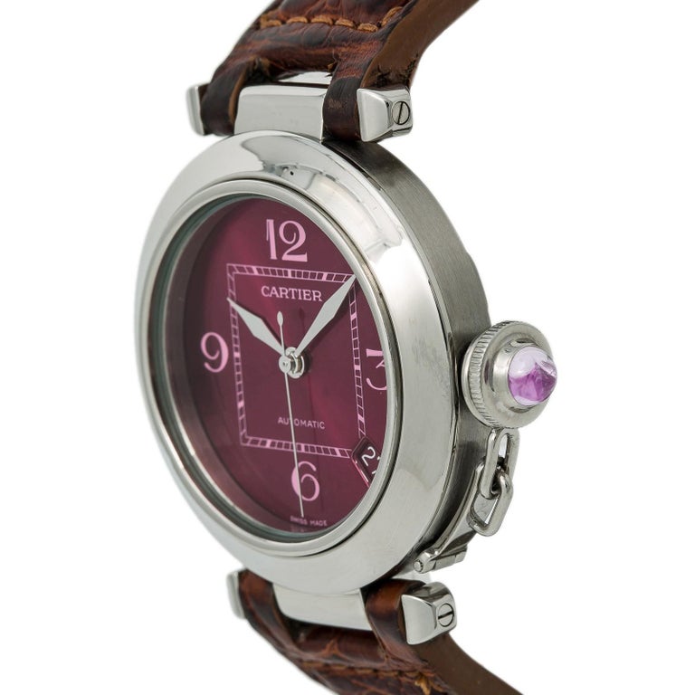 Cartier Pasha 2324 Unisex Automatic Watch Maroon Dial Stainless Steel ...