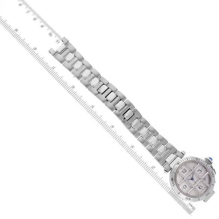 Cartier Pasha 38mm Silver Dial Steel Grid Unisex Watch W31040H3 at 1stDibs