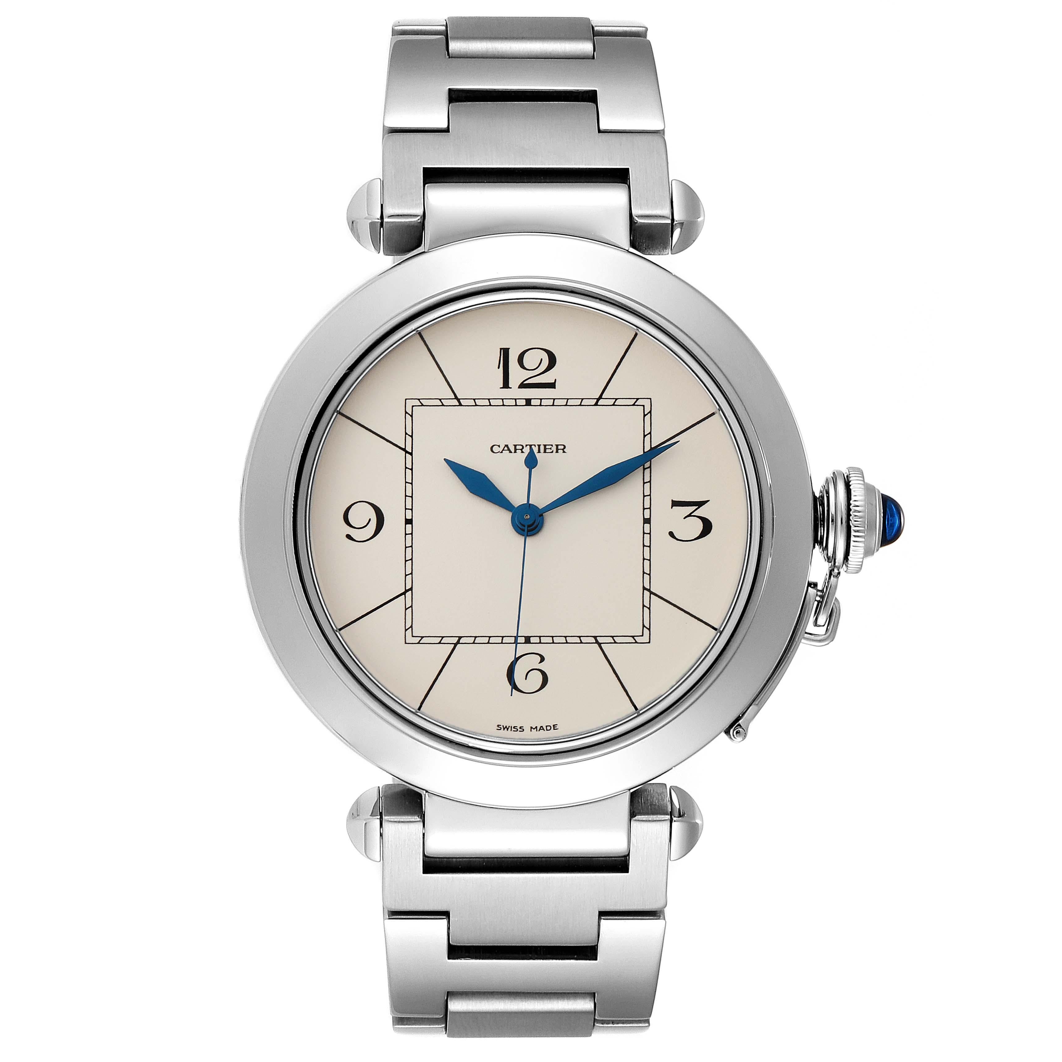 Cartier Pasha 42 Silver Dial Exhibition Case Back Steel Men's Watch ...