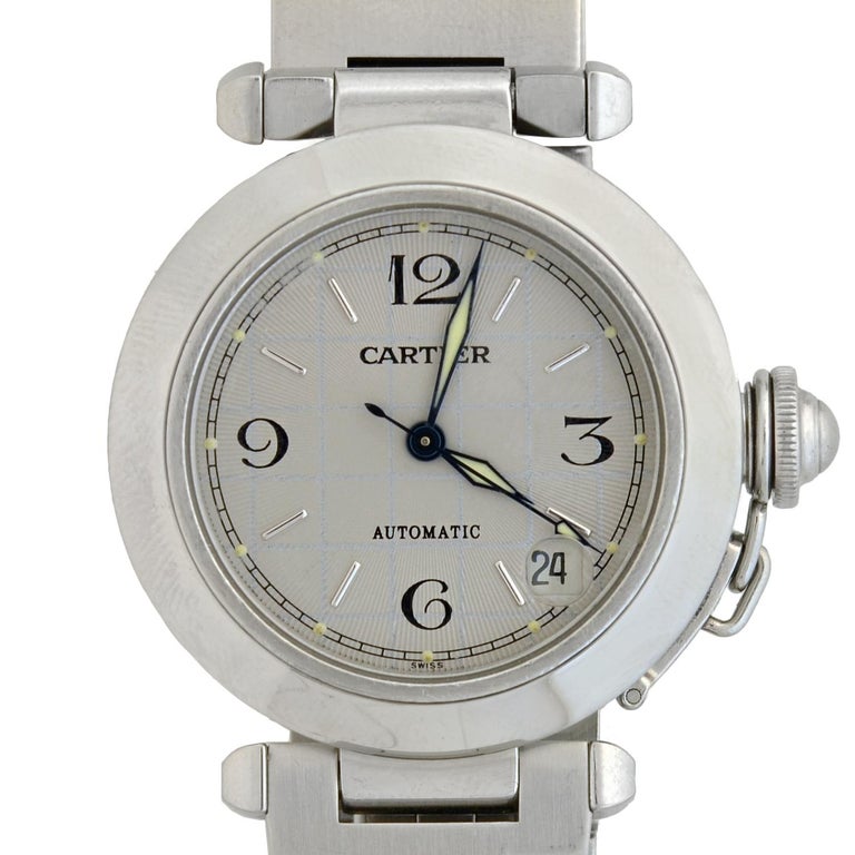 Cartier: Edelstahl-Uhr Pasha C 2324 mit Karton bei 1stDibs