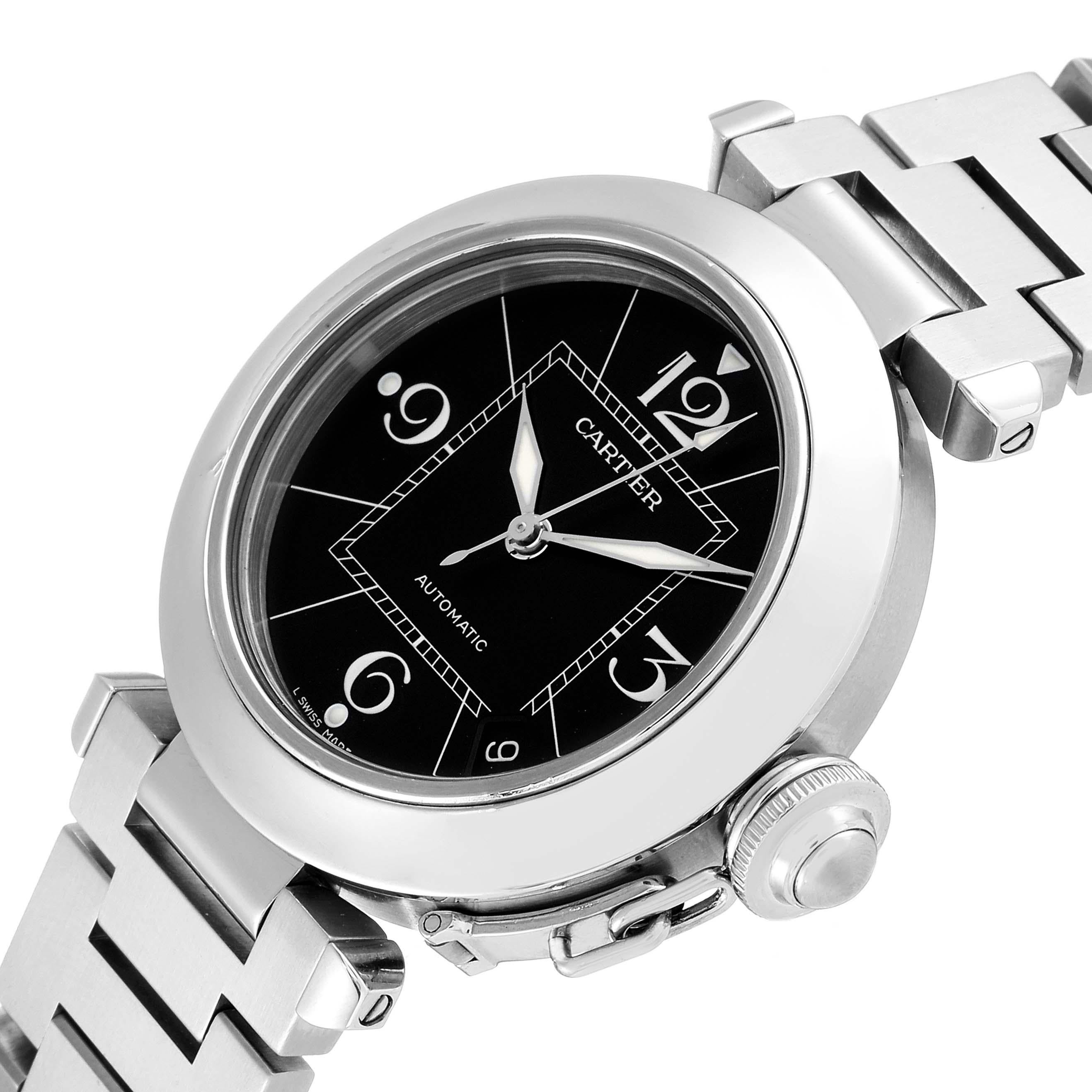 Cartier Pasha C Medium Black Dial Steel Ladies Watch W31076M7 Box ...