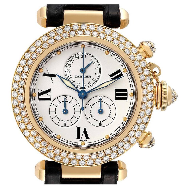 Cartier Pasha Chronograph Yellow Gold Diamond Ladies Watch 1354 at 1stDibs