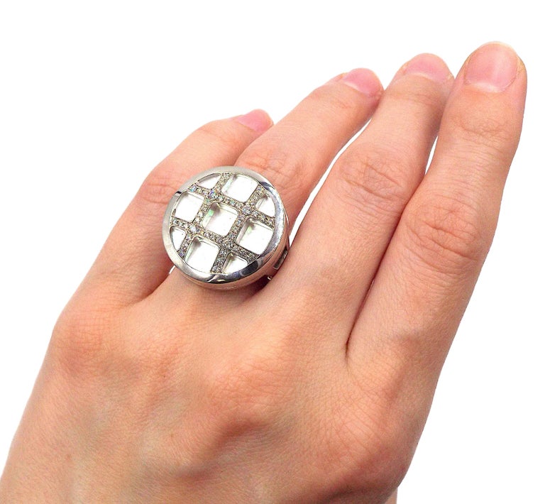 Cartier Pasha Mother Of Pearl Diamond 18K White Gold Ring For Sale at ...