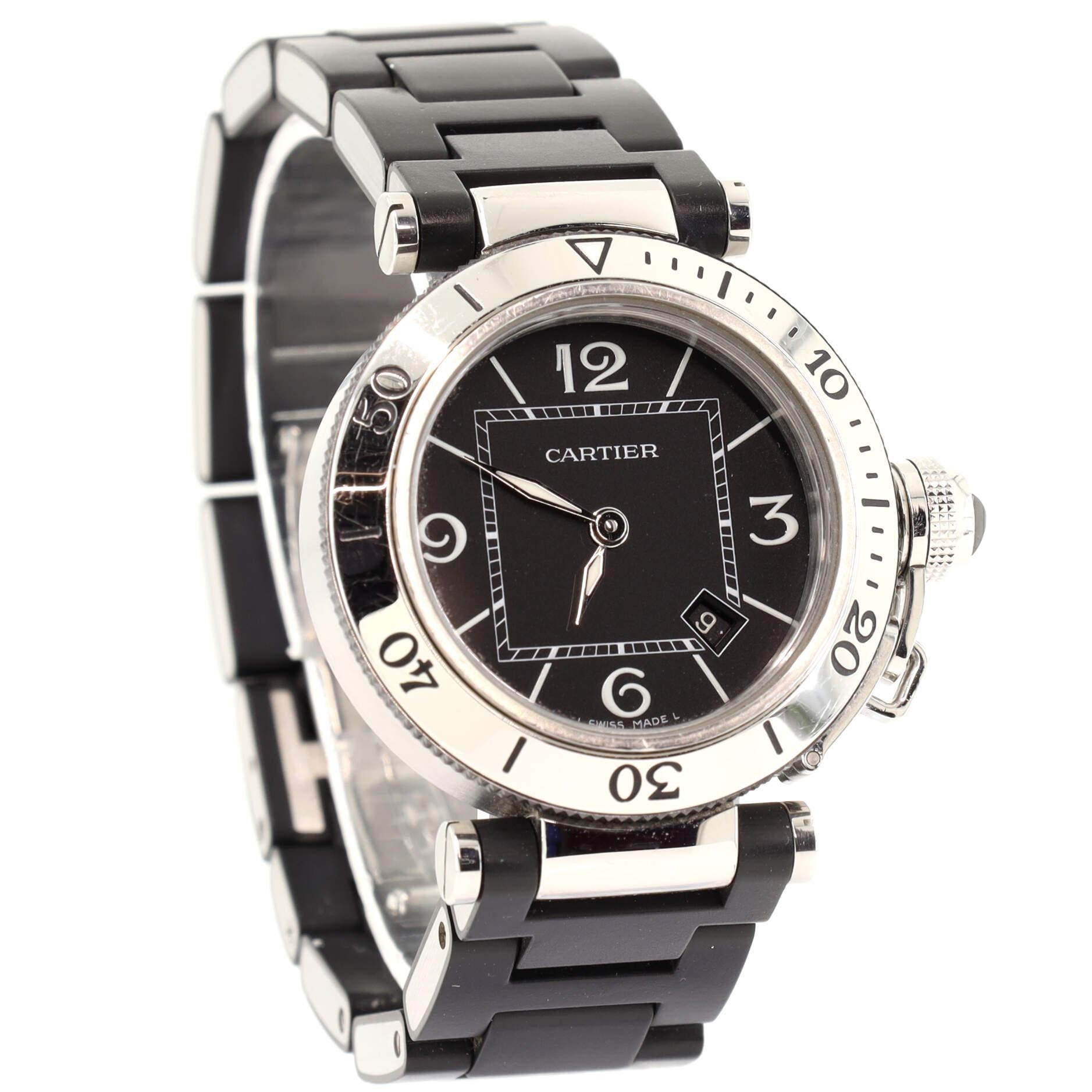 Cartier Pasha Seatimer Quartz Watch Stainless Steel and Rubber 33 For ...
