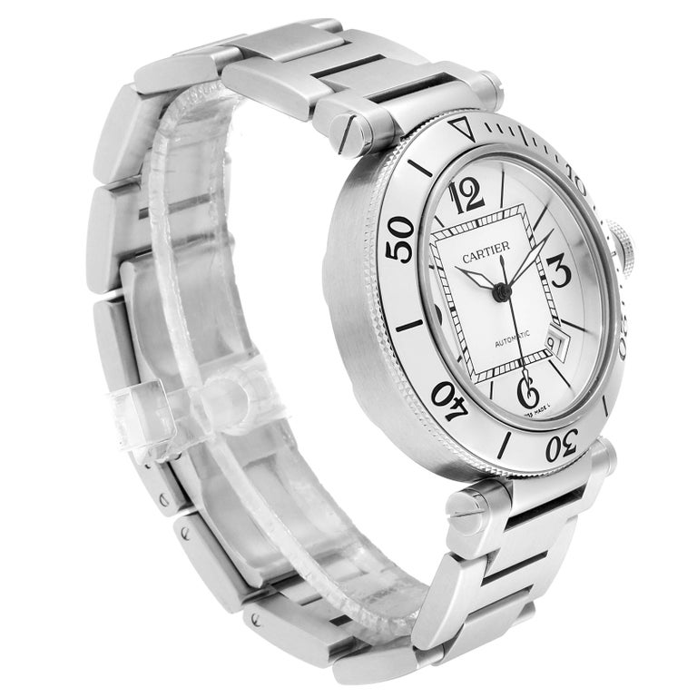 Cartier Pasha Seatimer Stainless Steel Silver Dial Men's Watch W31080M7 For Sale at 1stDibs