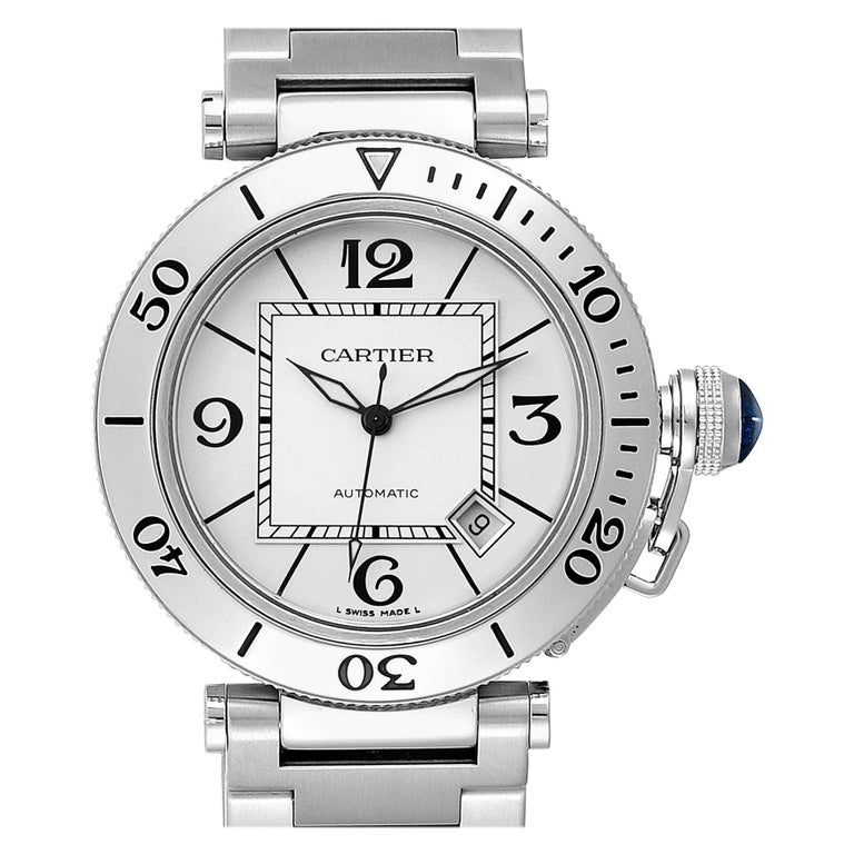 Cartier Pasha Seatimer Stainless Steel Silver Dial Men's Watch W31080M7 For Sale at 1stDibs
