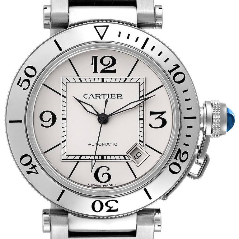 Cartier Pasha Seatimer Stainless Steel Silver Dial Mens Watch W31080M7 at 1stDibs