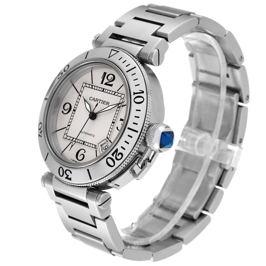 Cartier Pasha Seatimer Stainless Steel Silver Dial Watch W31080M7 Box Papers For Sale at 1stDibs