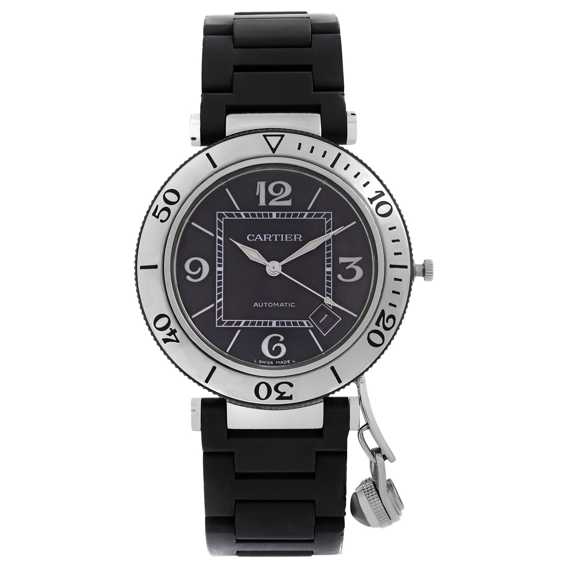 Cartier Pasha Seatimer Steel Plastic Black Dial Automatic Men's Watch ...