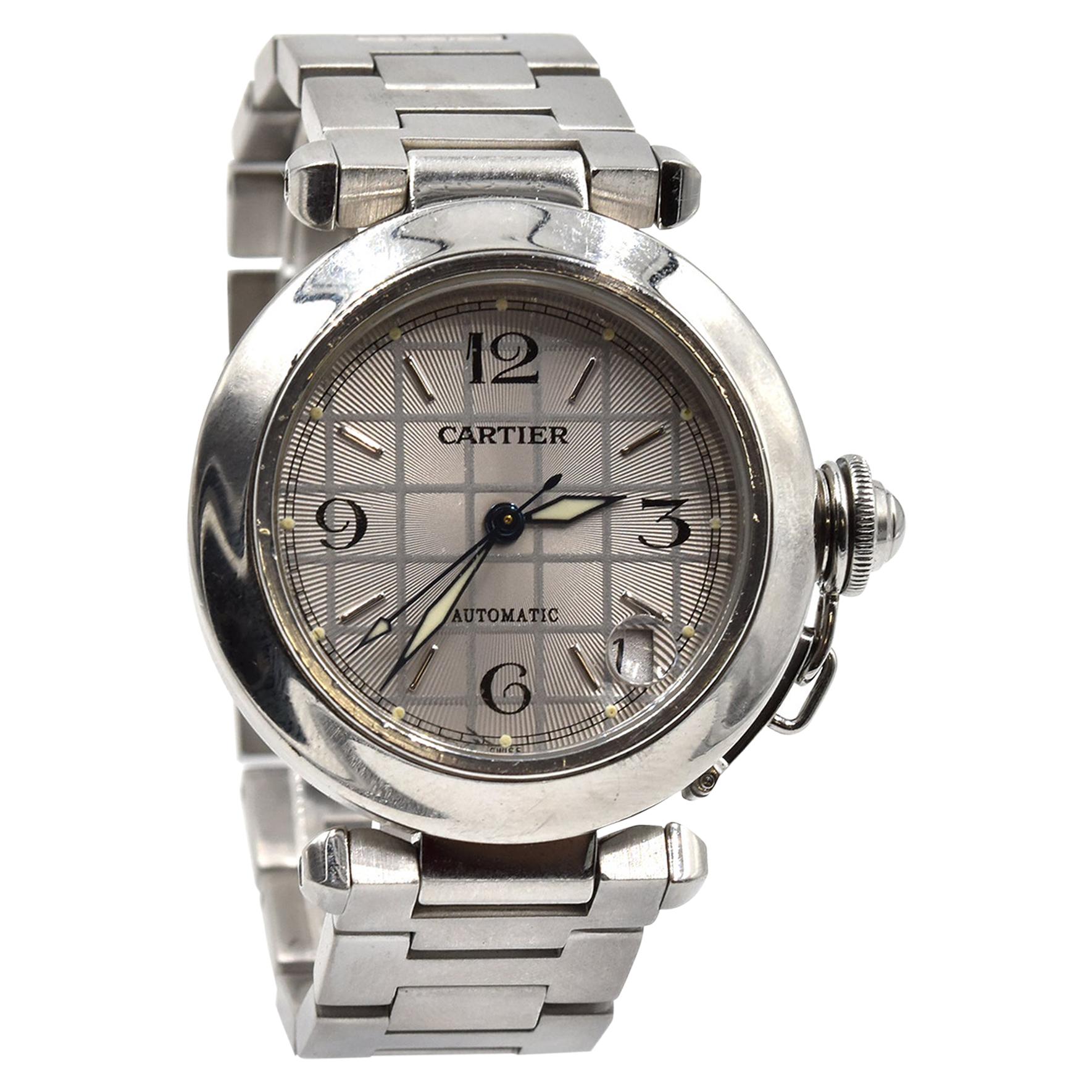 Cartier Pasha Stainless Steel Silver Dial Watch Ref 2324 at 1stDibs