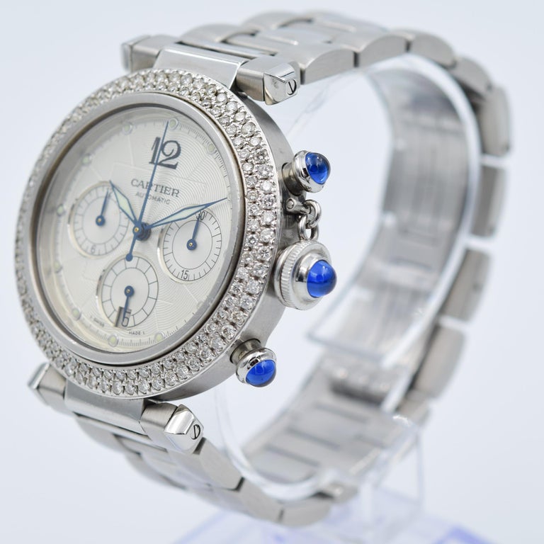 Cartier Pasha Watch, 2113, Silver Dial with Custom Diamond Bezel at 1stDibs