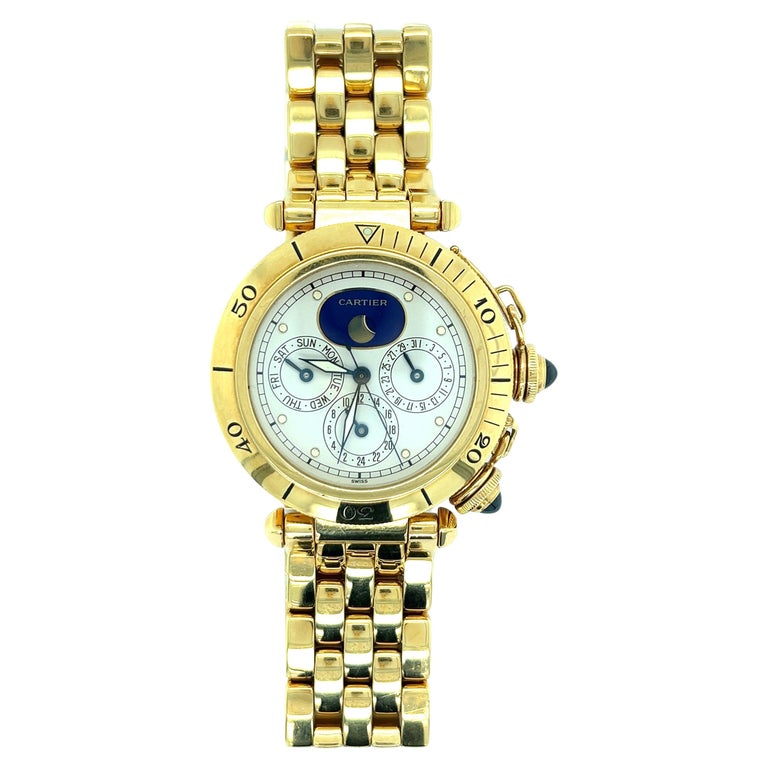 Cartier Pasha de Cartier 18k Moon Phase Calendar Watch, 1986 For Sale ...