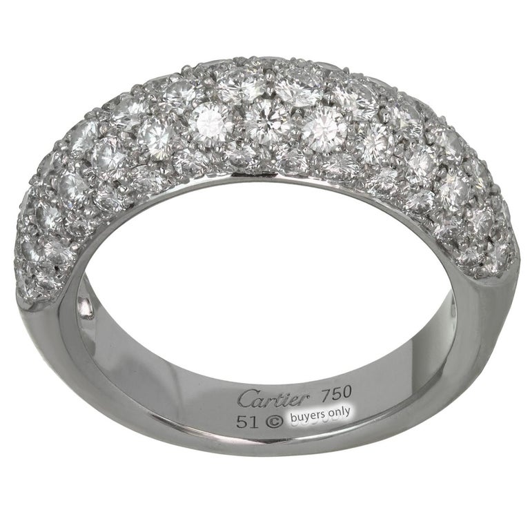 Cartier Pave Diamond 18k White Gold Band Ring 51 For Sale at 1stDibs