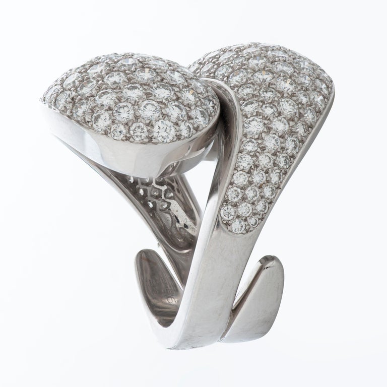 Cartier Pave Set Diamond Bypass Dome Ring in 18k White Gold For Sale at ...