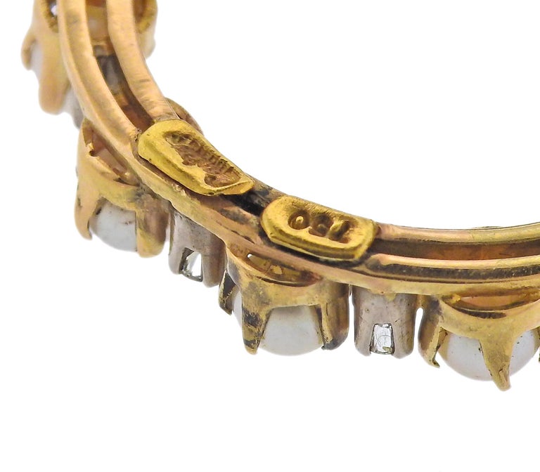 Cartier Pearl Diamond Gold Circle Brooch Pin For Sale at 1stDibs