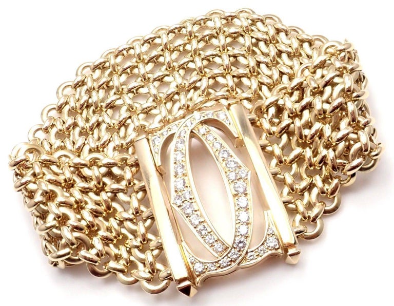 Cartier Penelope Diamond Double C Five-Row Yellow Gold Bracelet at 1stDibs