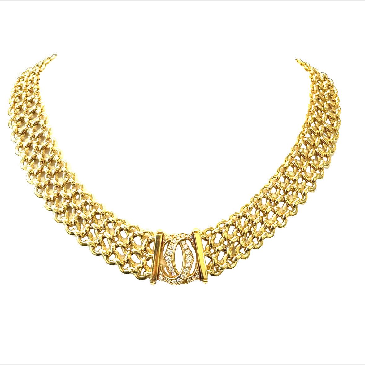 Cartier 'Penelope' 'Double C' Gold and Diamond Necklace at 1stDibs