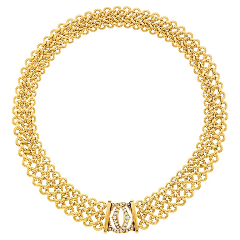 Cartier ''Penelope'' ''Double C'' Gold and Diamond Necklace For Sale at ...