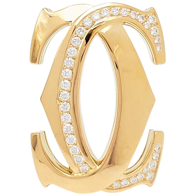 Cartier 'Penelope' Double-C Yellow Gold and Diamond Pin at 1stDibs