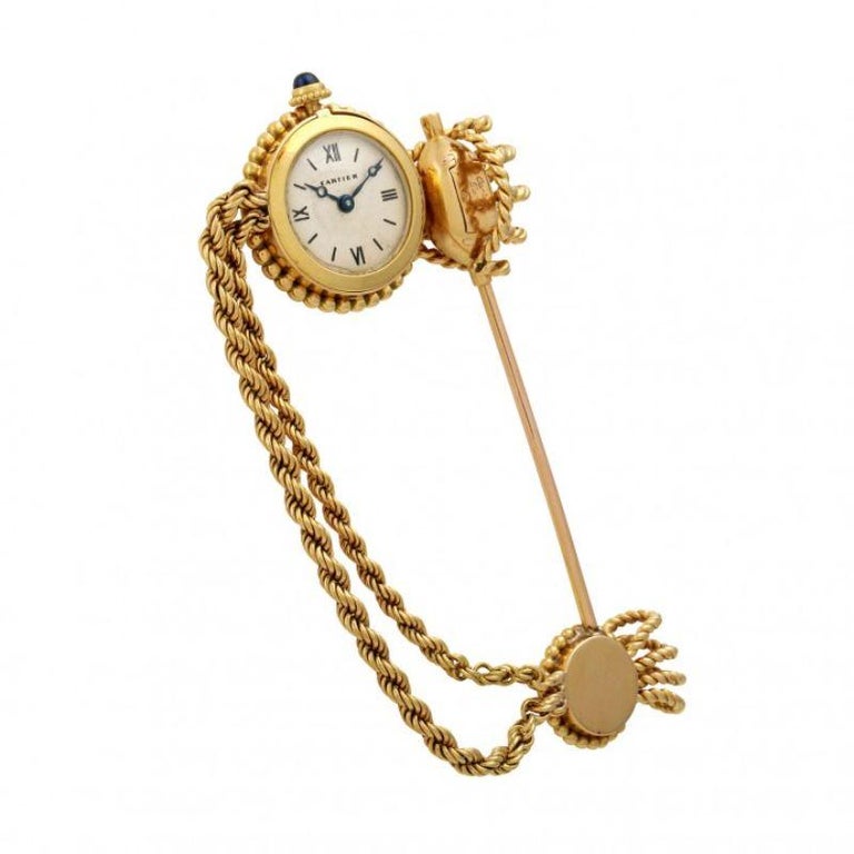 Cartier Pin with an Attached Clock For Sale at 1stDibs