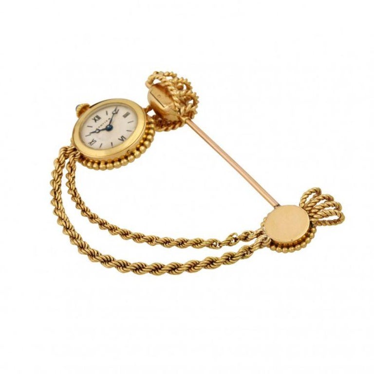 Cartier Pin with an Attached Clock For Sale at 1stDibs