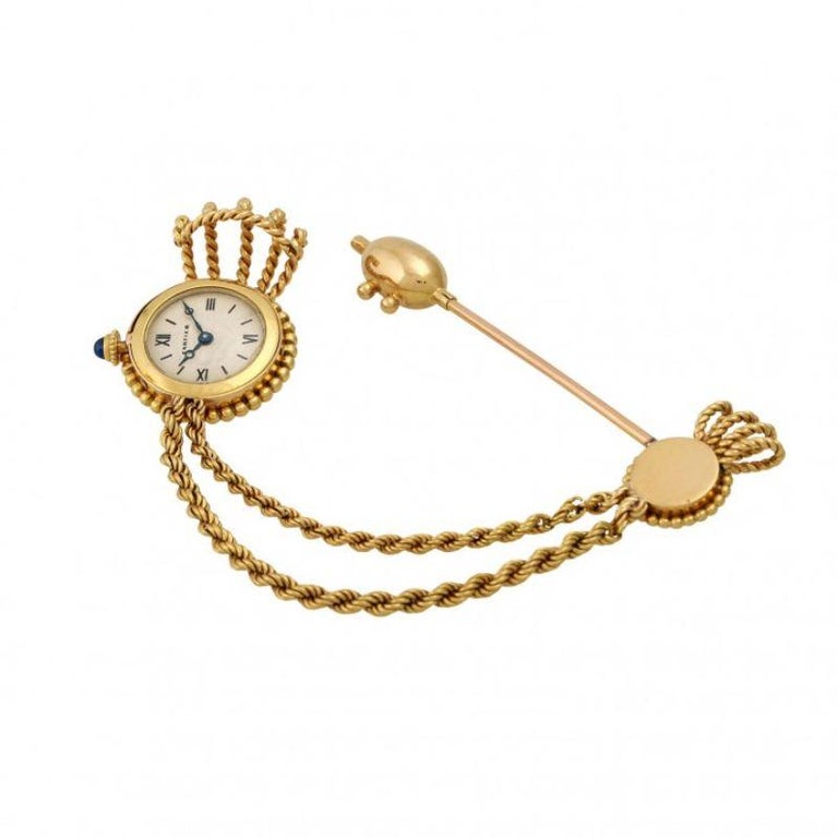 Cartier Pin with an Attached Clock For Sale at 1stDibs