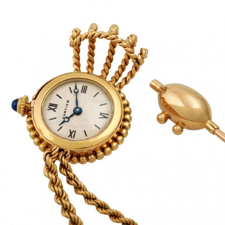 Cartier Pin with an Attached Clock For Sale at 1stDibs