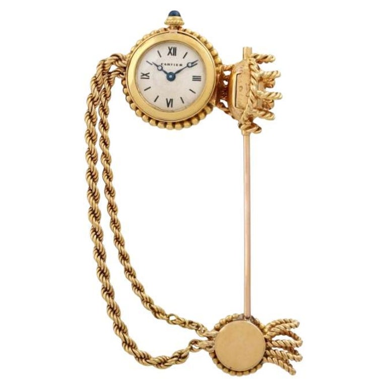 Cartier Pin with an Attached Clock For Sale at 1stDibs
