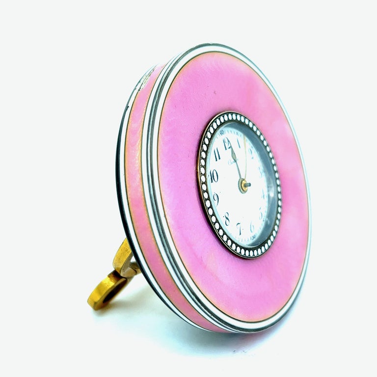 Cartier Pink Enamel Desk Clock For Sale at 1stDibs