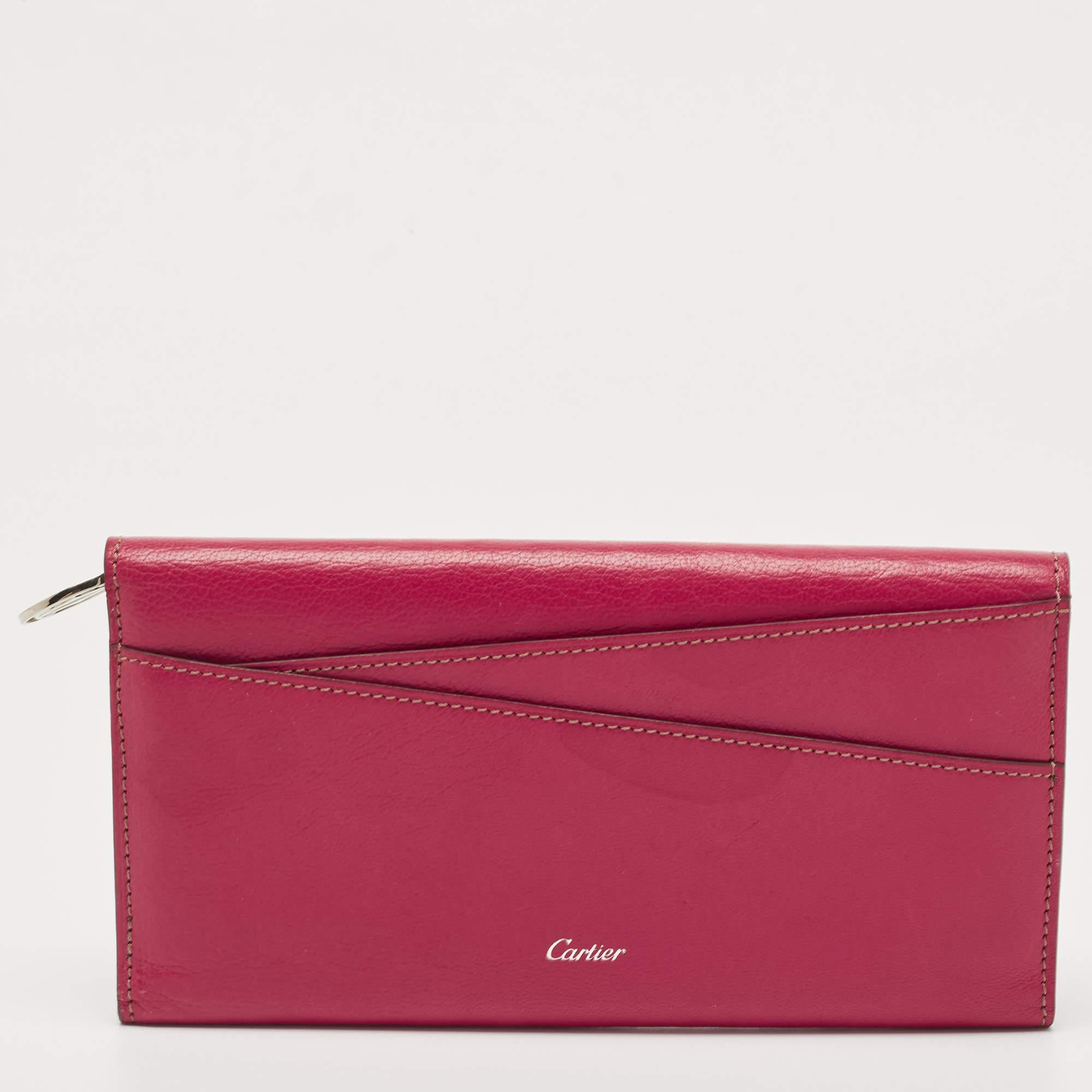 Cartier Pink Leather Les Must Envelope Trifold Wallet For Sale at 1stDibs