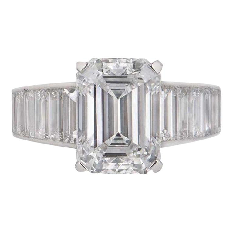 Cartier Emerald Cut Diamond Ring 4.12ct E/VVS2 with Baguettes 7.08 tcw ...