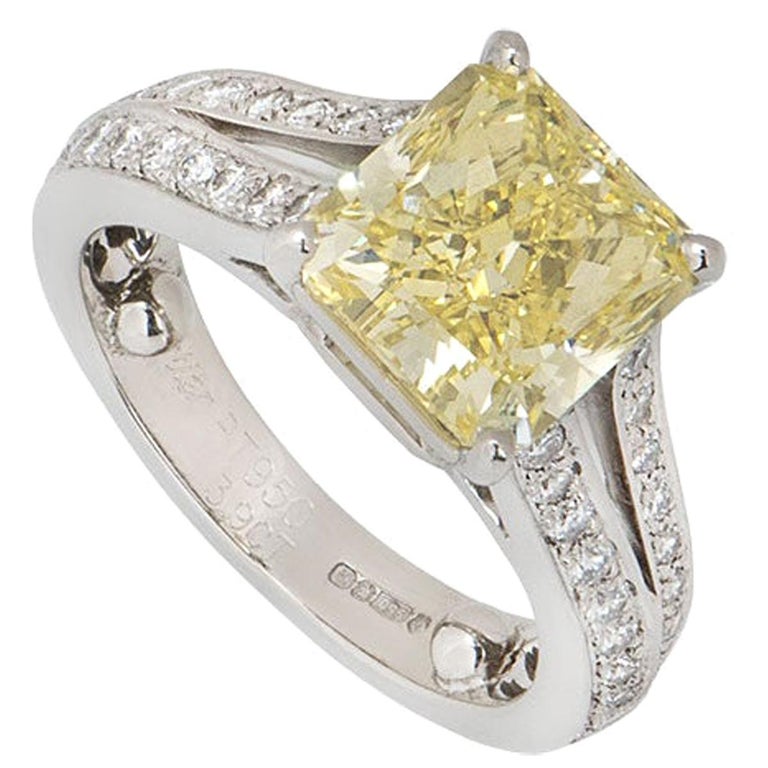 Cartier Platinum Fancy Intense Yellow Diamond Adele Engagement Ring 3. ...