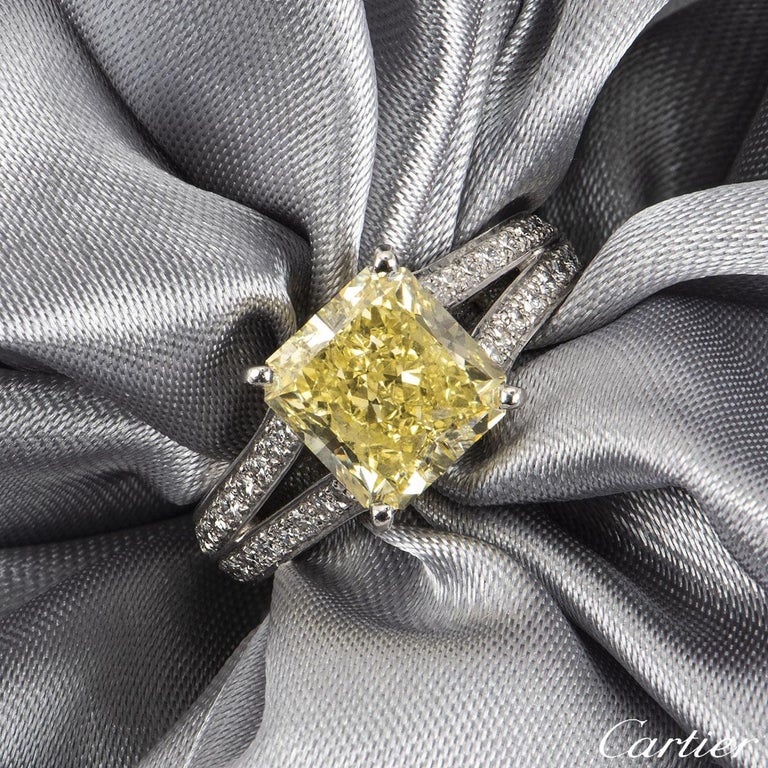 Cartier Platinum Fancy Intense Yellow Diamond Adele Engagement Ring 3. ...