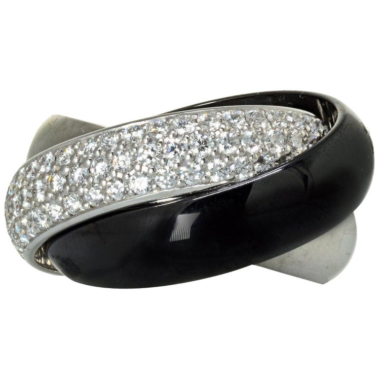 Cartier Platinum Trinity Black Ceramic and Diamond Ring Large Model at ...