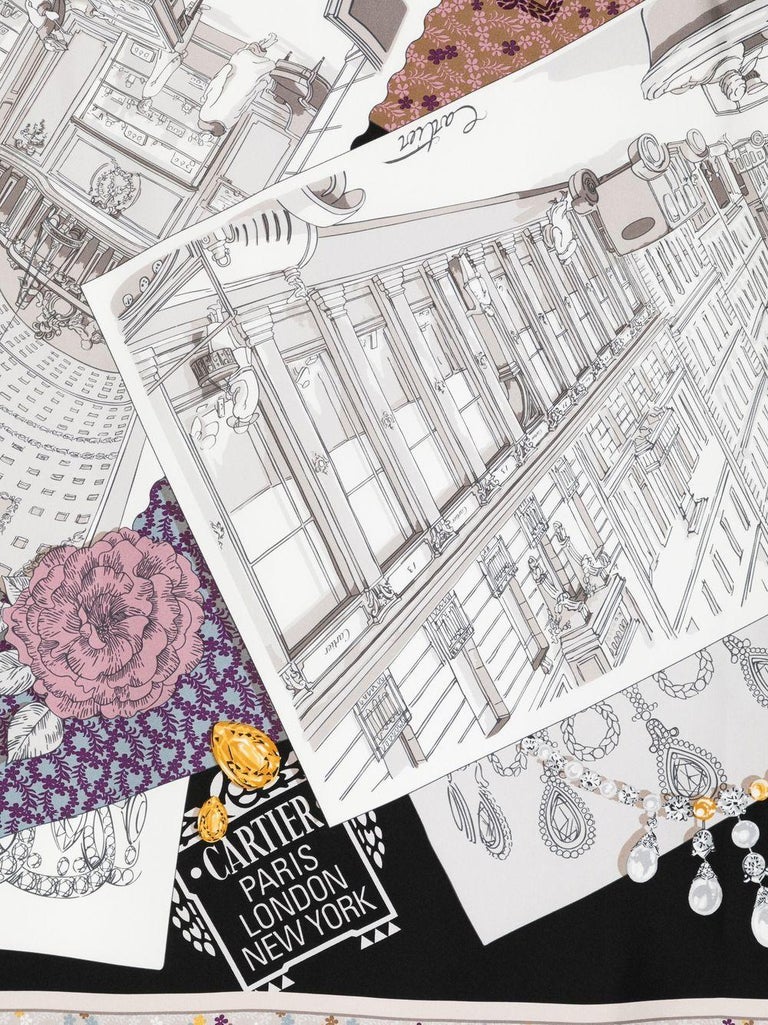 Cartier postcard print silk scarf For Sale at 1stDibs