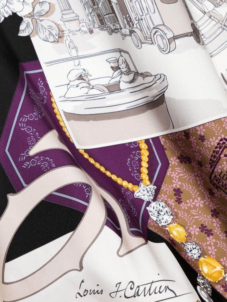 Cartier postcard print silk scarf For Sale at 1stDibs