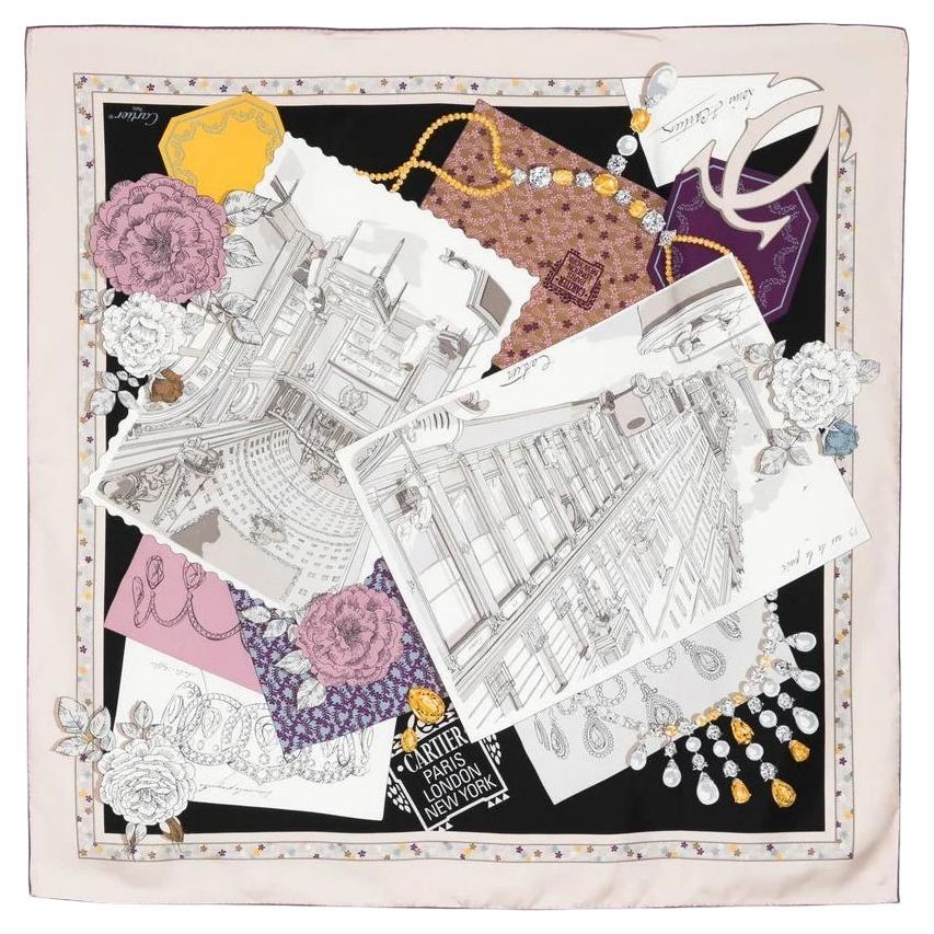 Cartier postcard print silk scarf For Sale at 1stDibs