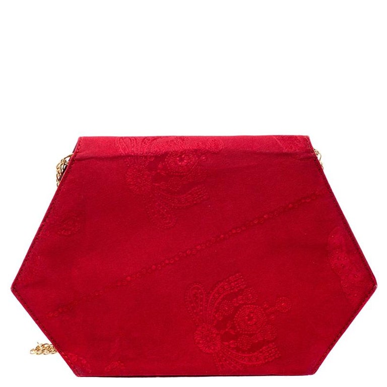 Cartier Red Floral Printed Fabric Chain Shoulder Bag at 1stDibs