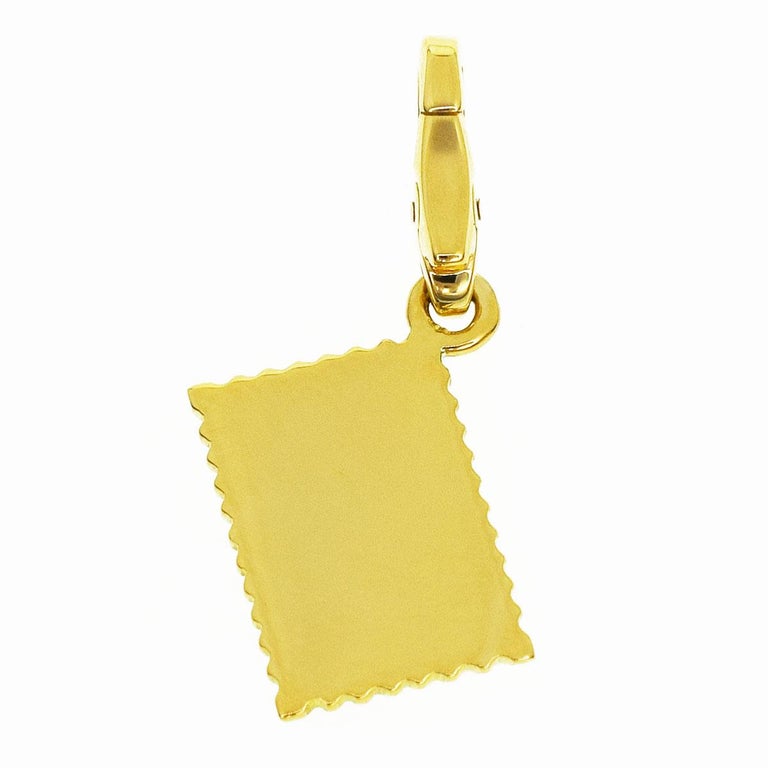 Cartier Red LACQ Stamp 18 Karat Yellow Gold Charm at 1stDibs