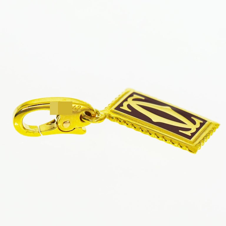 Cartier Red LACQ Stamp 18 Karat Yellow Gold Charm at 1stDibs