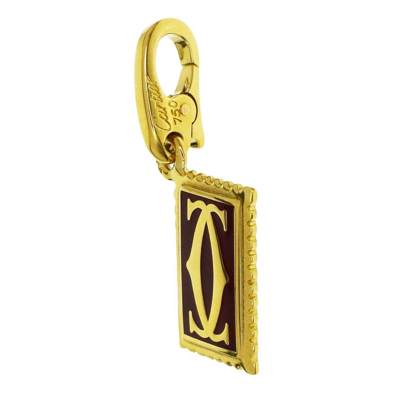 Cartier Red LACQ Stamp 18 Karat Yellow Gold Charm at 1stDibs