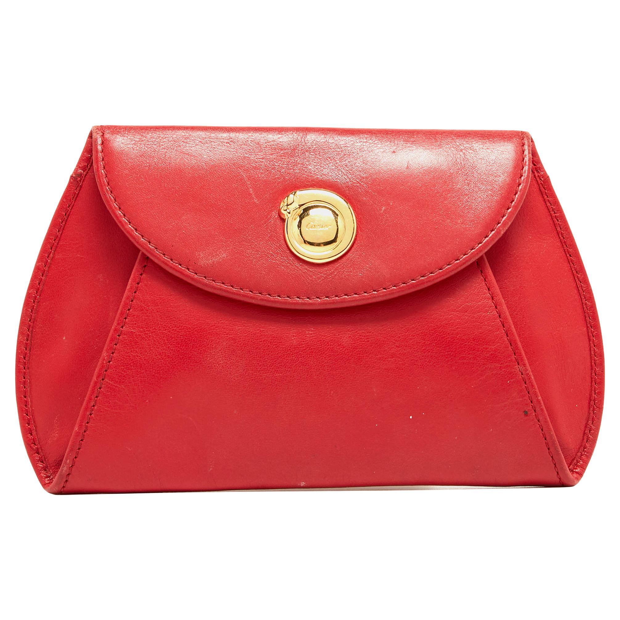 Cartier Red Leather Panthere Flap Coin Pouch For Sale at 1stDibs