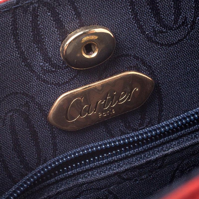 Cartier Red Printed Fabric Chain Clutch Bag at 1stDibs