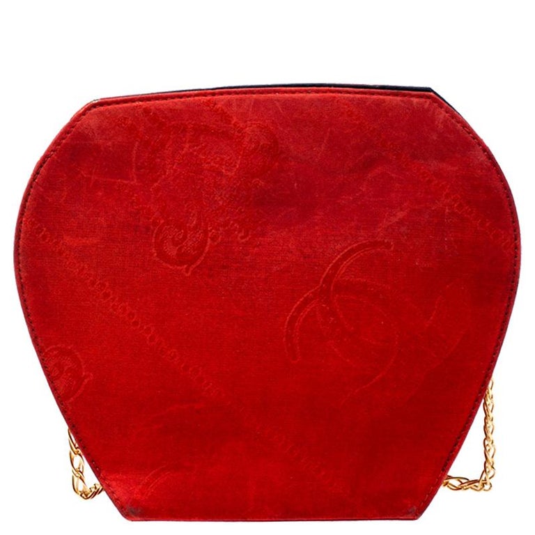 Cartier Red Printed Fabric Chain Clutch Bag at 1stDibs
