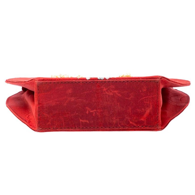 Cartier Red Printed Fabric Chain Clutch Bag at 1stDibs