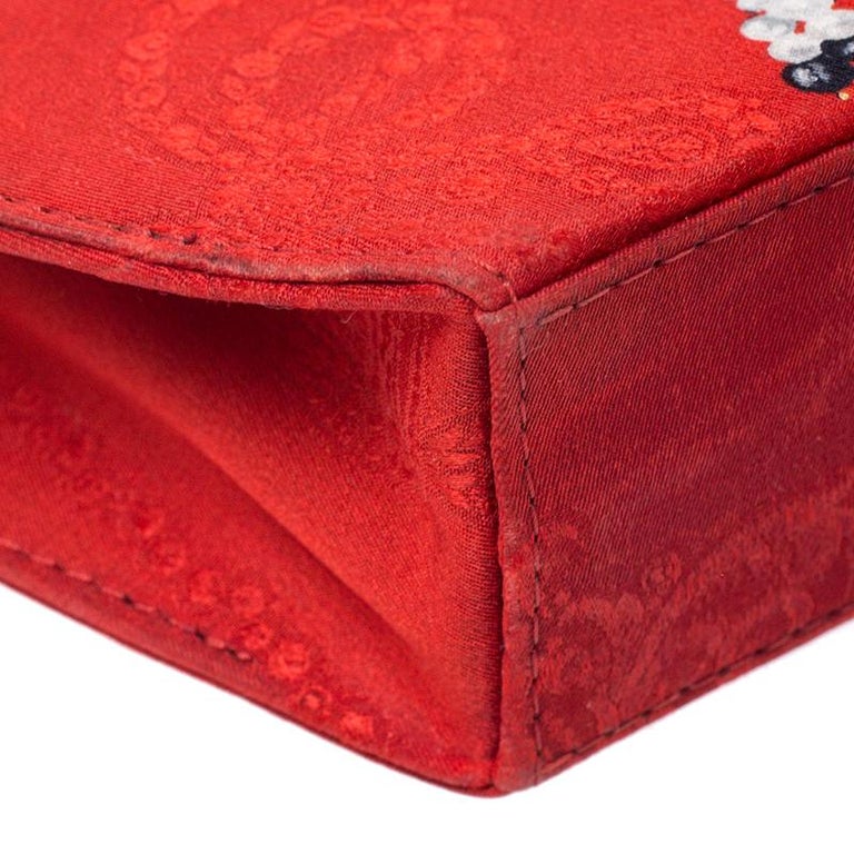 Cartier Red Printed Fabric Chain Clutch Bag at 1stDibs