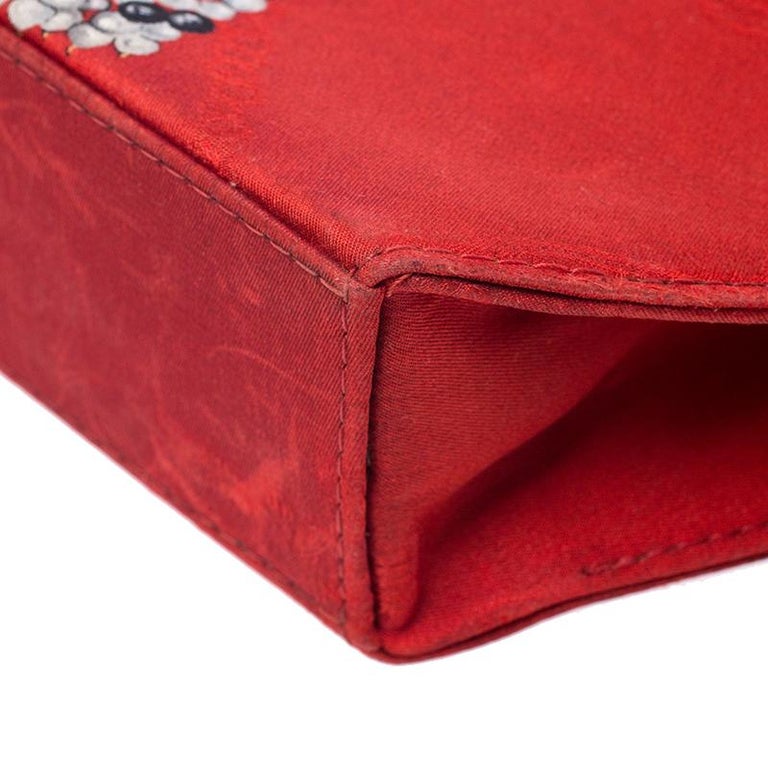 Cartier Red Printed Fabric Chain Clutch Bag at 1stDibs